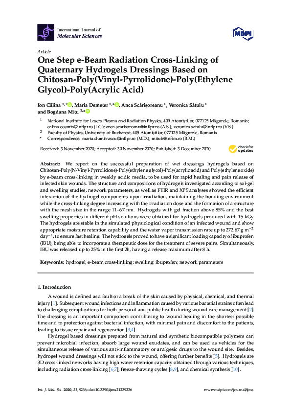 (PDF) One Step E-Beam Radiation Cross-Linking of Quaternary Hydrogels ...