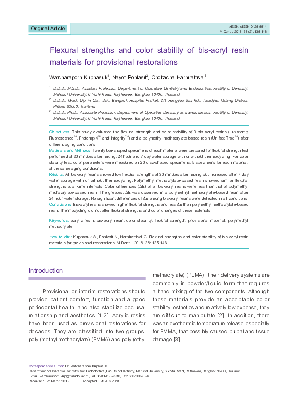 (PDF) Flexural strengths and color stability of bis-acryl resin materials for provisional ...