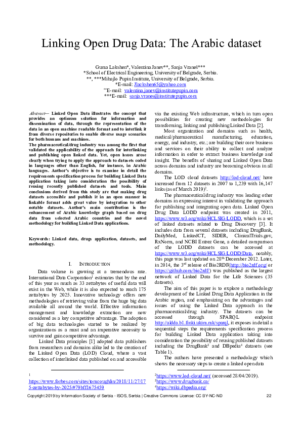 (PDF) Linking Open Drug Data: The Arabic dataset