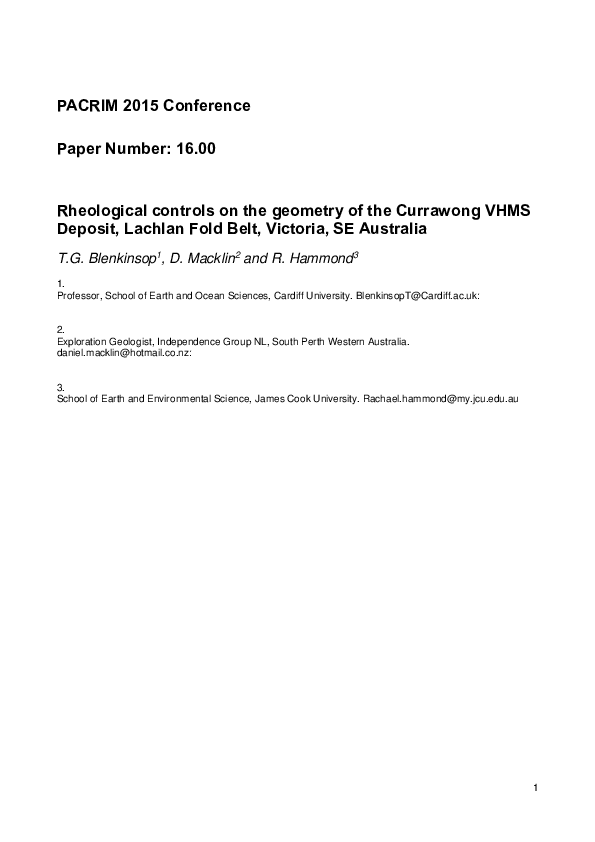 (PDF) Rheological controls on the geometry of the Currawong VHMS ...