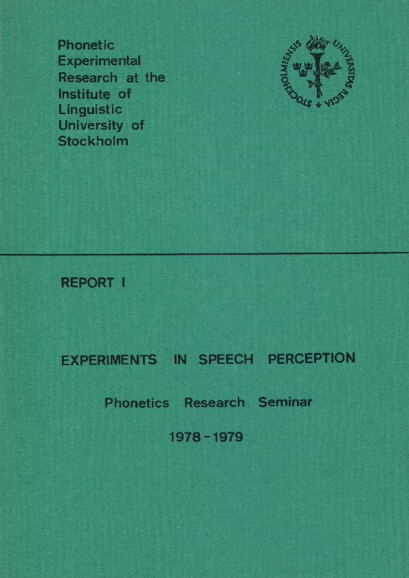 (PDF) Experiments in Speech Perception : Phonetics Research Seminar ...