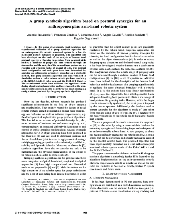 (PDF) A grasp synthesis algorithm based on postural synergies for an anthropomorphic arm-hand ...