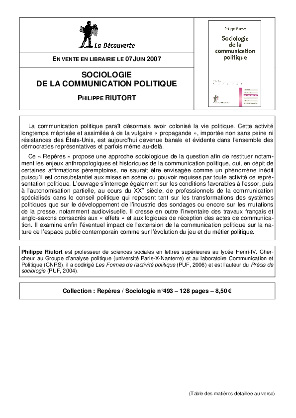 (PDF) Sociologie de la communication politique