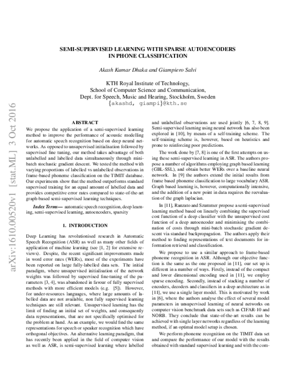 Pdf Semi Supervised Learning With Sparse Autoencoders In Phone