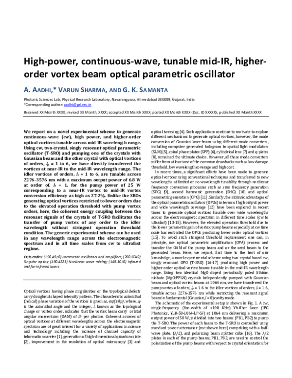 (PDF) High-power, continuous-wave, tunable mid-IR, higher-order vortex beam optical parametric ...