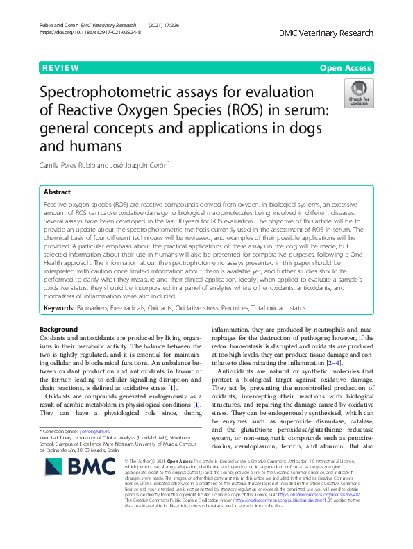 (PDF) Spectrophotometric assays for evaluation of Reactive Oxygen ...