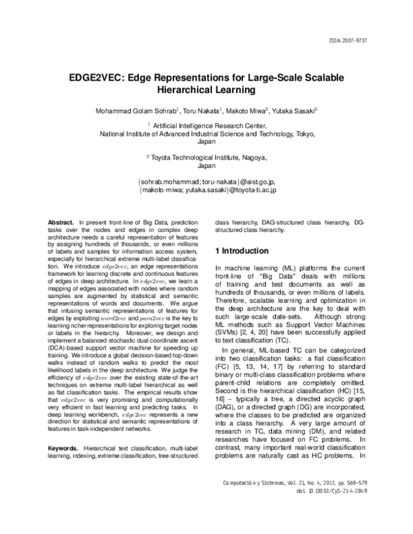 (PDF) EDGE2VEC: Edge Representations for Large-Scale Scalable Hierarchical Learning