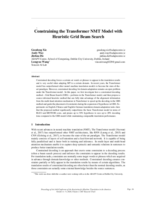(PDF) Constraining the Transformer NMT Model with Heuristic Grid Beam ...