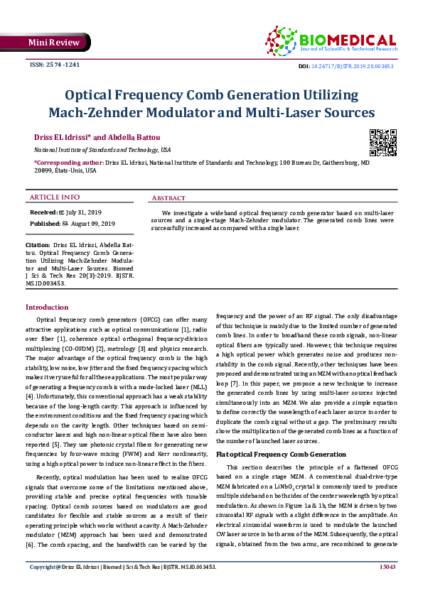(PDF) Optical Frequency Comb Generation Utilizing Mach-Zehnder Modulator and Multi-Laser Sources