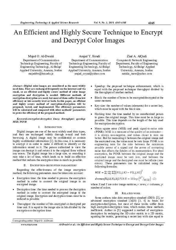 Pdf An Efficient And Highly Secure Technique To Encrypt And Decrypt Color Images