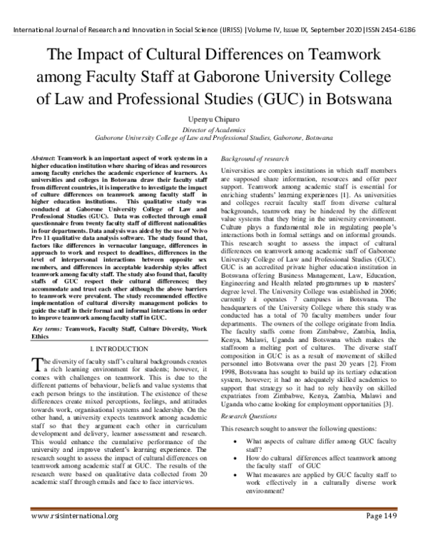(PDF) The Impact of Cultural Differences on Teamwork among Faculty ...