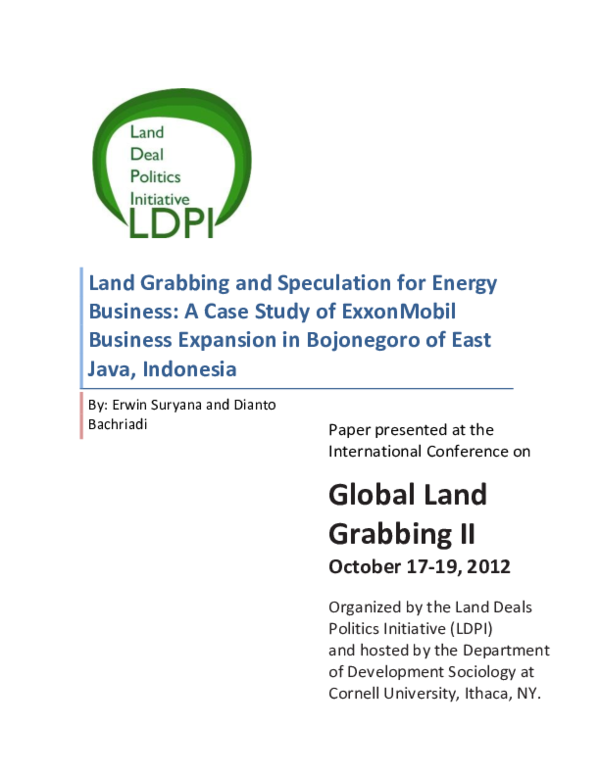 (PDF) Land Grabbing and Speculation for Energy Business: A Case Study ...
