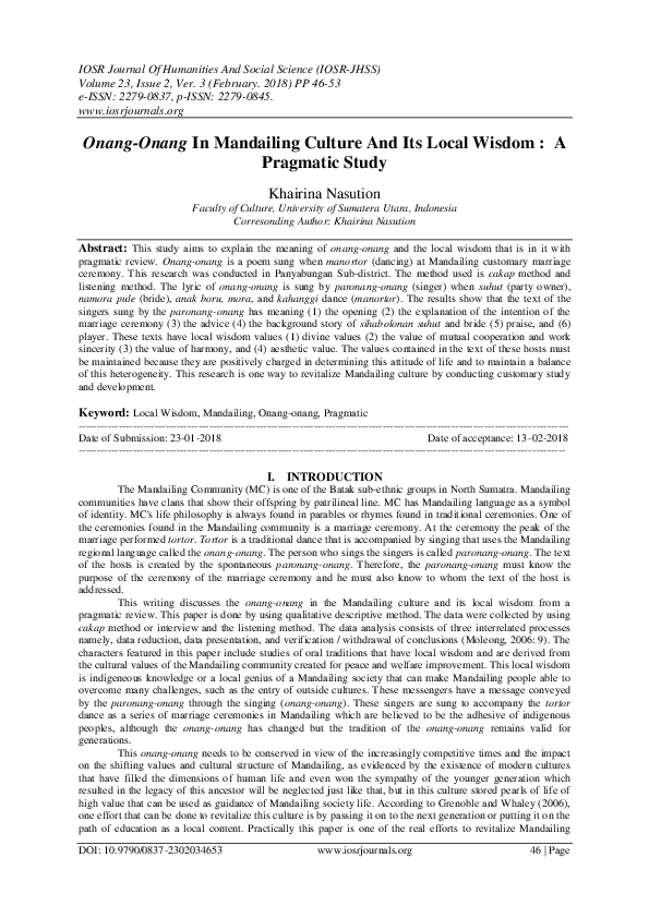 (PDF) Onang-Onang In Mandailing Culture And Its Local Wisdom : A ...