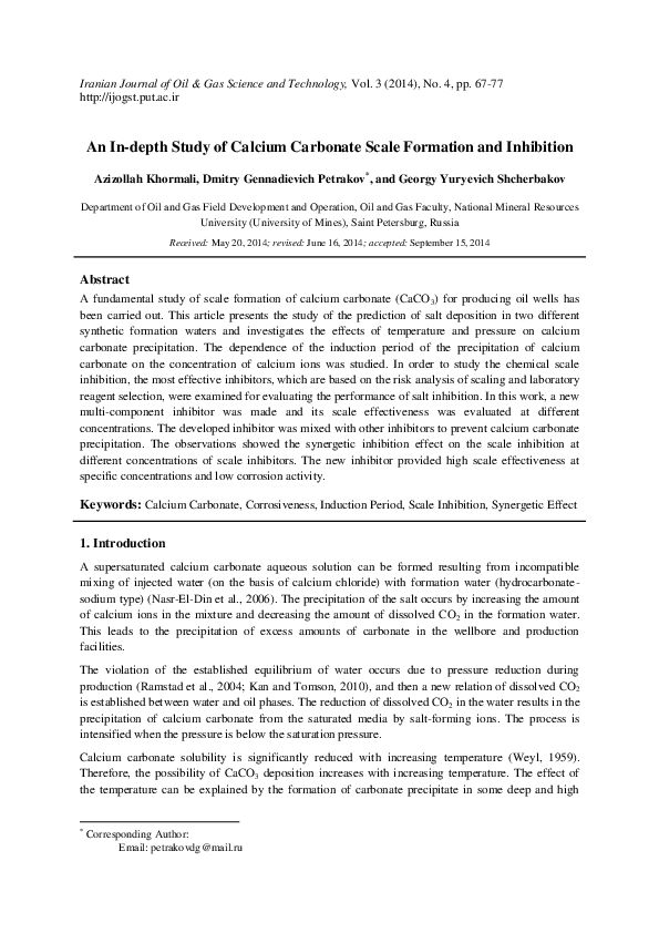 (PDF) An In-depth Study of Calcium Carbonate Scale Formation and Inhibition