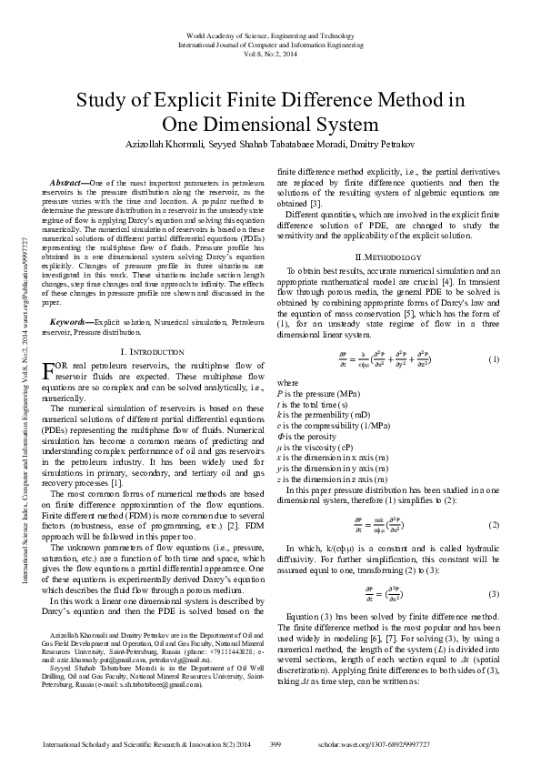 (PDF) Study of Explicit Finite Difference Method in One Dimensional System