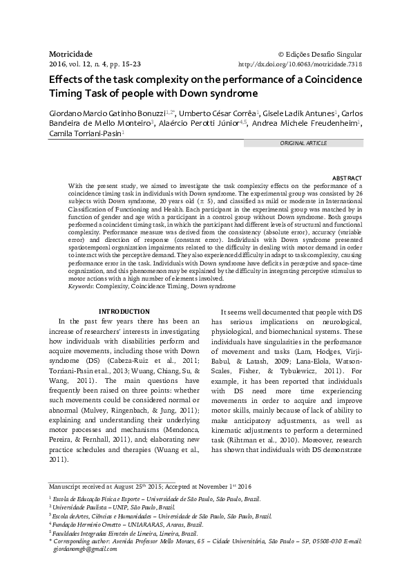 Pdf Effects Of The Task Complexity On The Performance Of A Coincidence Timing Task Of People