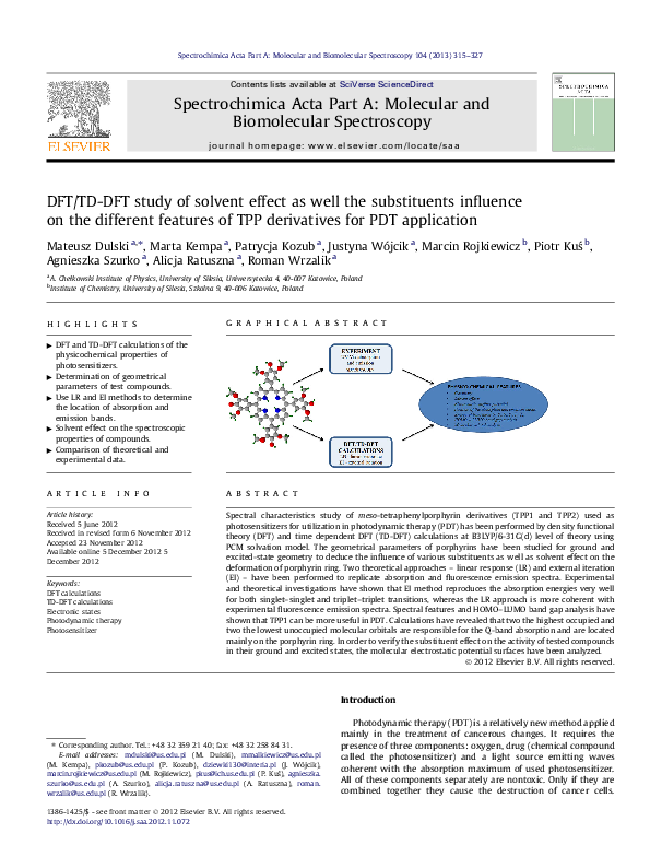(PDF) DFT/TD-DFT study of solvent effect as well the substituents influence on the different ...
