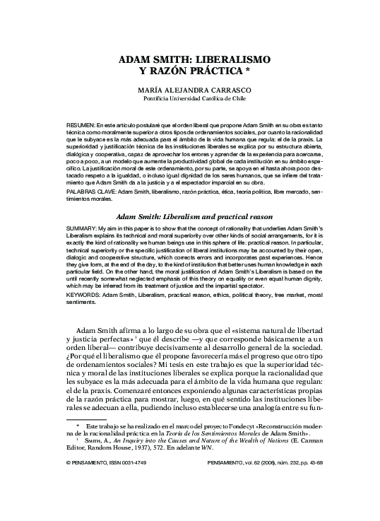 (PDF) Adam Smith: liberalismo y razón práctica