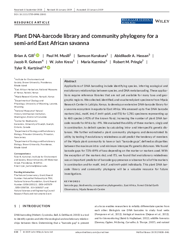 (PDF) Plant DNA‐barcode library and community phylogeny for a semi‐arid ...