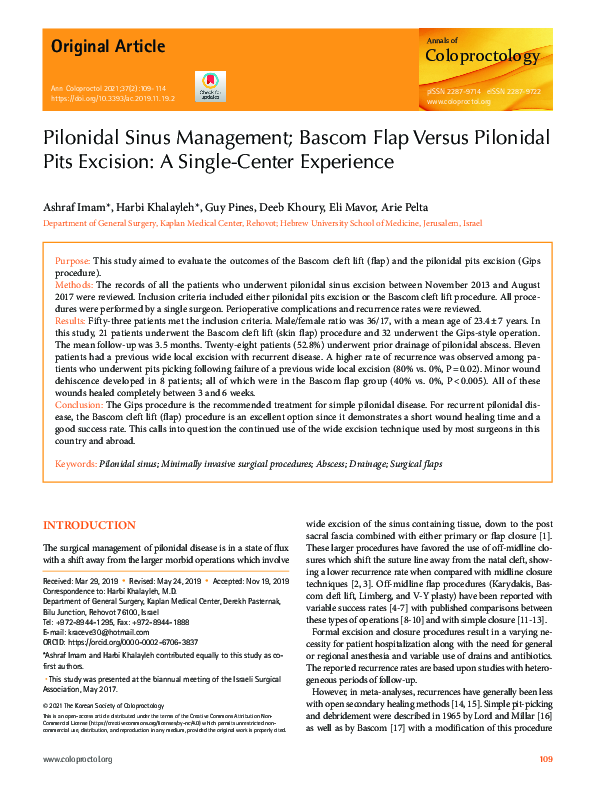 (PDF) Pilonidal Sinus Management: Bascom Flap Versus Pilonidal Pits ...