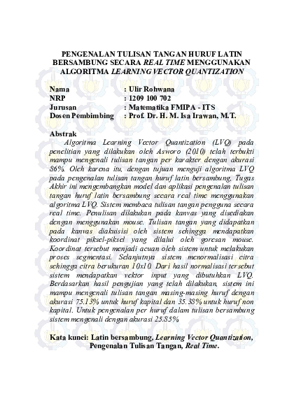 (PDF) Pengenalan Tulisan Tangan Huruf Latin Bersambung Secara Real Time Menggunakan Algoritma ...