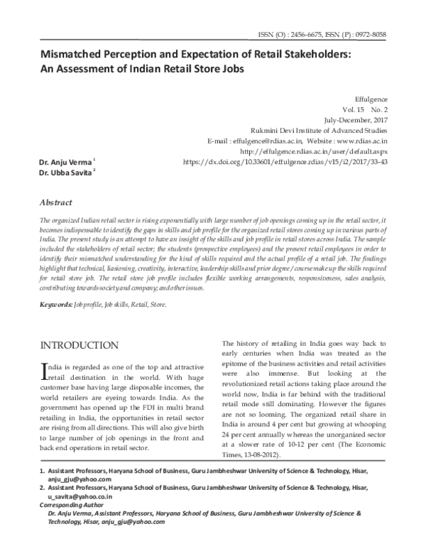 (PDF) Mismatched Perception and Expectation of Retail Stakeholders: An ...