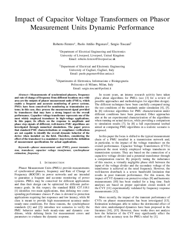 (PDF) Impact of Capacitor Voltage Transformers on Phasor Measurement ...