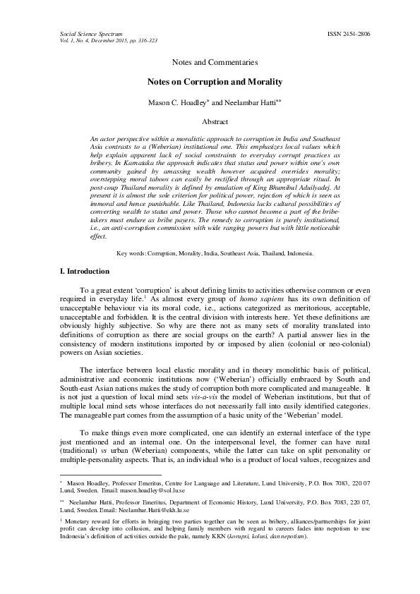 (PDF) Notes and Commentaries Notes on Corruption and Morality