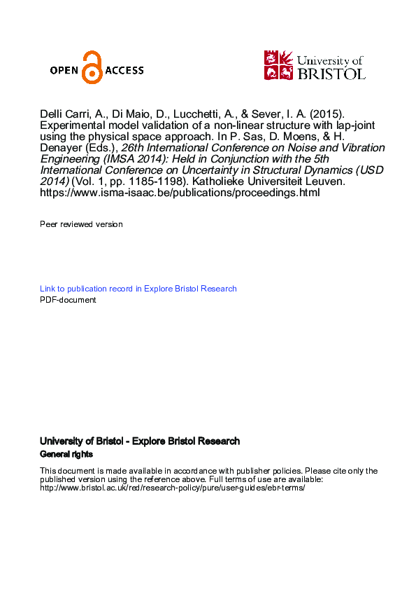 Pdf Experimental Model Validation Of A Non Linear Structure With Lap