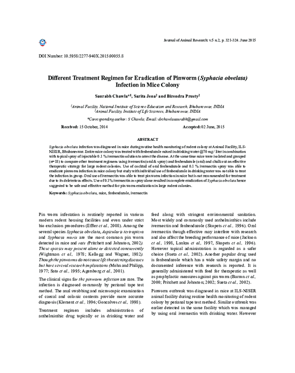 (PDF) Different Treatment Regimen for Eradication of Pinworm ( Syphacia ...