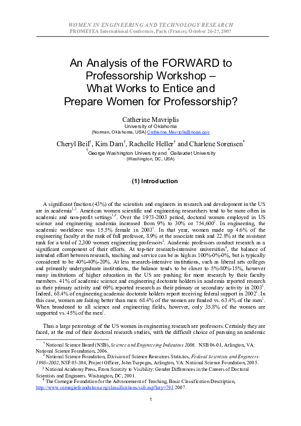 (PDF) An Analysis of the FORWARD to Professorship Workshop – What Works ...