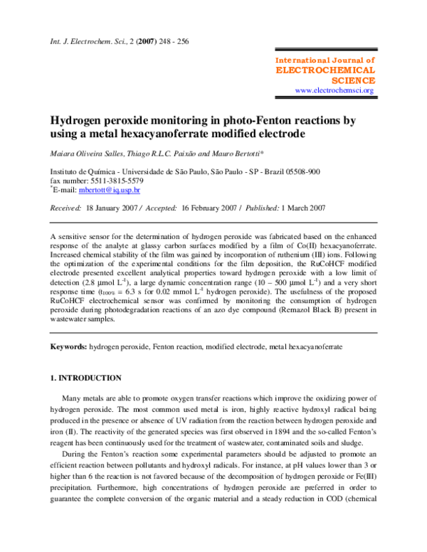 (PDF) Hydrogen peroxide monitoring in photo-Fenton reactions by using a metal hexacyanoferrate ...