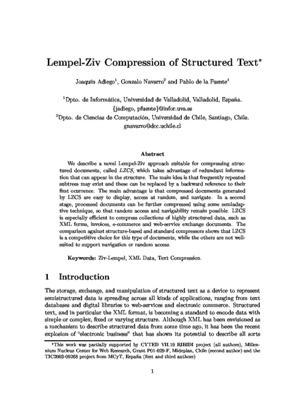 (PDF) Lempel-Ziv compression of structured text