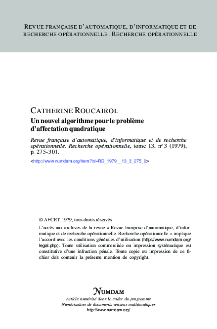 (PDF) Un nouvel algorithme pour le problème d'affectation quadratique