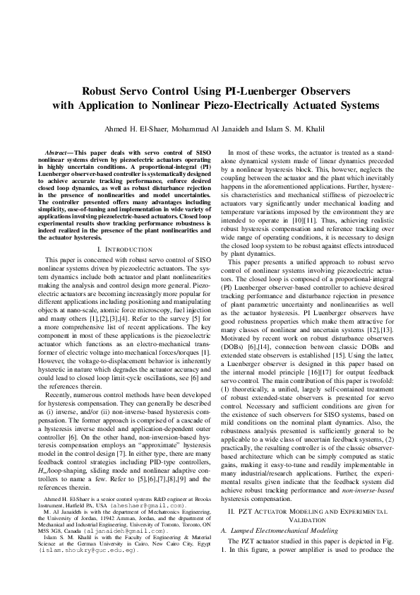 (PDF) Robust servo control using PI-Luenberger observers with application to nonlinear piezo ...