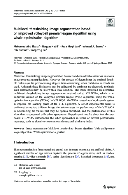 (PDF) Multilevel thresholding image segmentation based on improved volleyball premier league ...