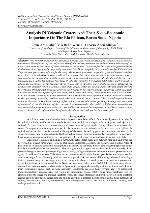 (PDF) Analysis Of Volcanic Craters And Their Socio-Economic Importance ...