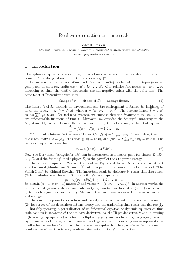 (PDF) Replicator equation on time scale