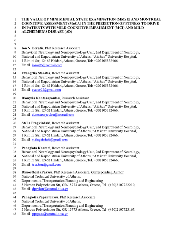 (PDF) The Value of Mini Mental State Examination (MMSE) and Montreal ...