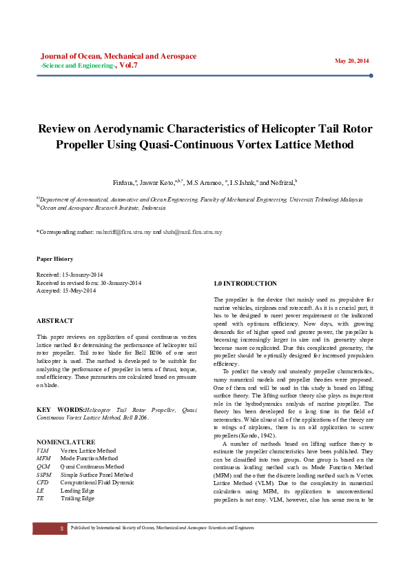 (PDF) Review on aerodynamic characteristics of helicopter tail rotor ...