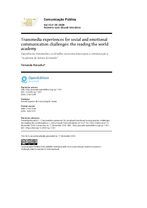 (PDF) Transmedia experiences for social and emotional communication ...