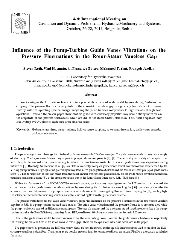 (PDF) Influence of the Pump-Turbine Guide Vanes Vibrations on the ...