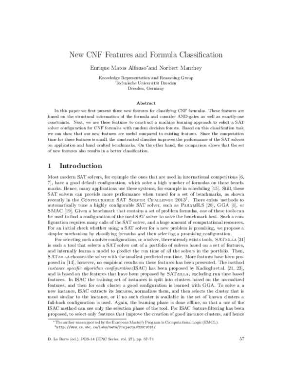 (PDF) New CNF Features and Formula Classification