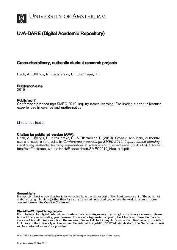 (PDF) Cross-disciplinary, authentic student research projects