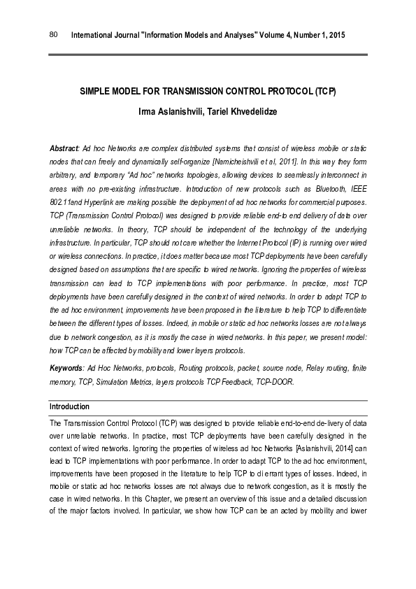 (PDF) Simple Model for Transmission Control Protocol (TCP)