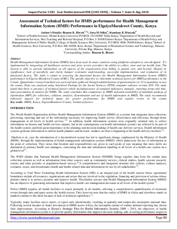 (PDF) Assessment of Technical factors for HMIS performance for Health ...