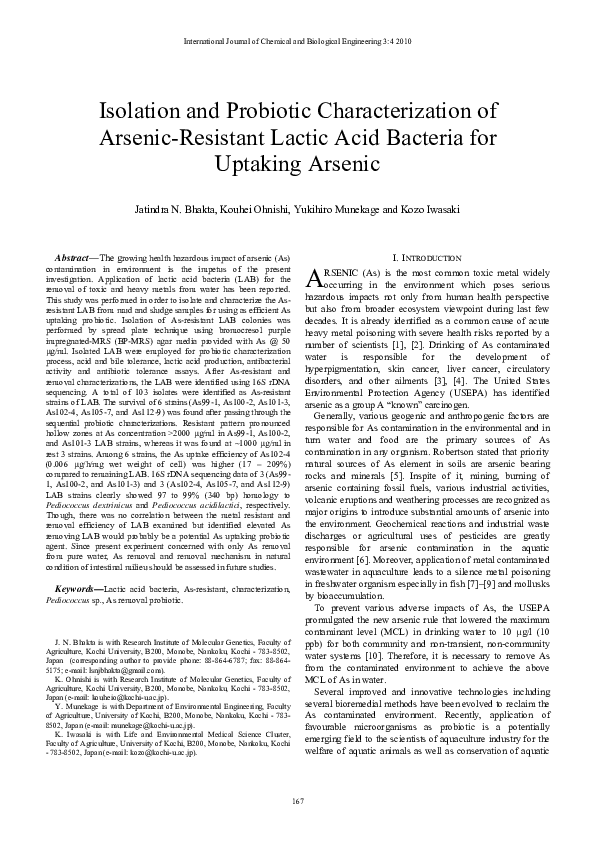 (PDF) Isolation and Probiotic Characterization of Arsenic-Resistant Lactic Acid Bacteria for ...