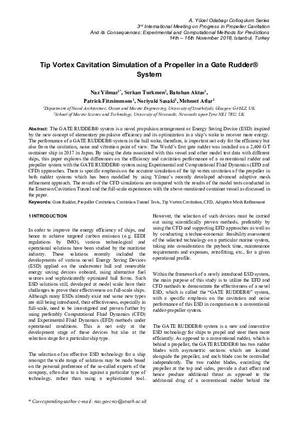 (PDF) Tip vortex cavitation simulation of a propeller in a Gate Rudder ...