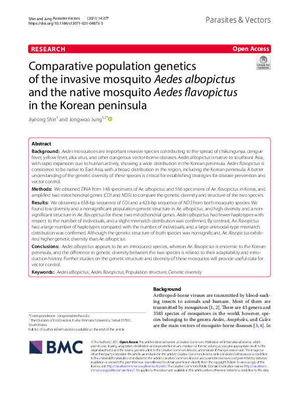 (PDF) Comparative population genetics of the invasive mosquito Aedes albopictus and the native ...