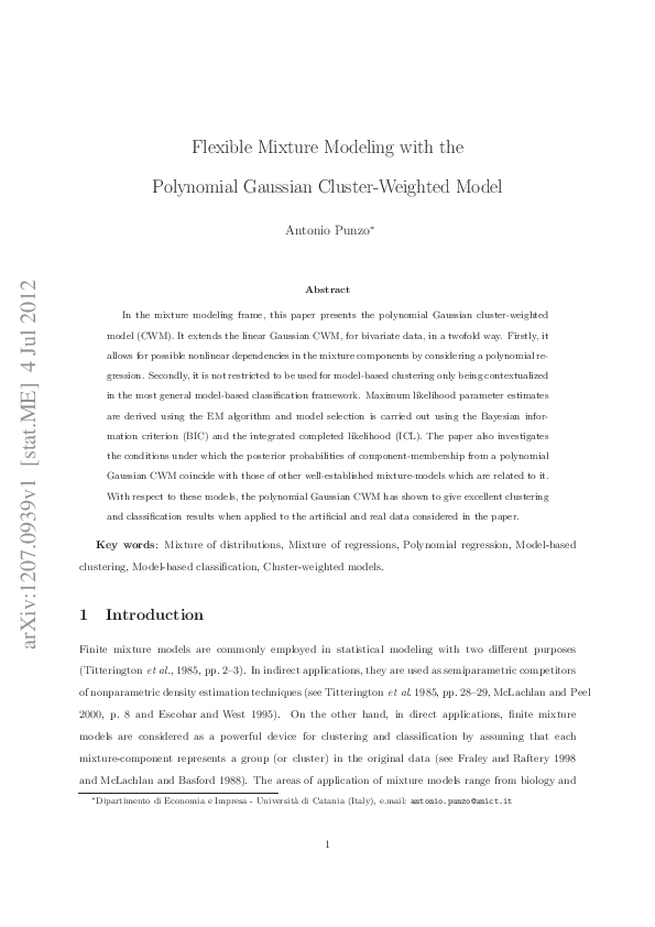 (PDF) Flexible Mixture Modeling with the Polynomial Gaussian Cluster-Weighted Model